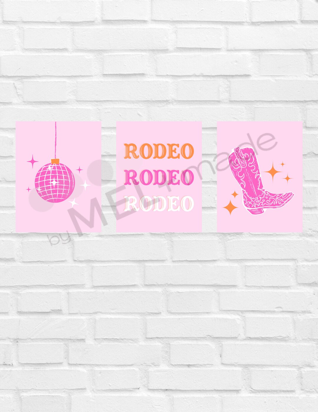Pink and Orange Cowgirl Boot, Disco Ball, Howdy Collage- Set of 3 ...
