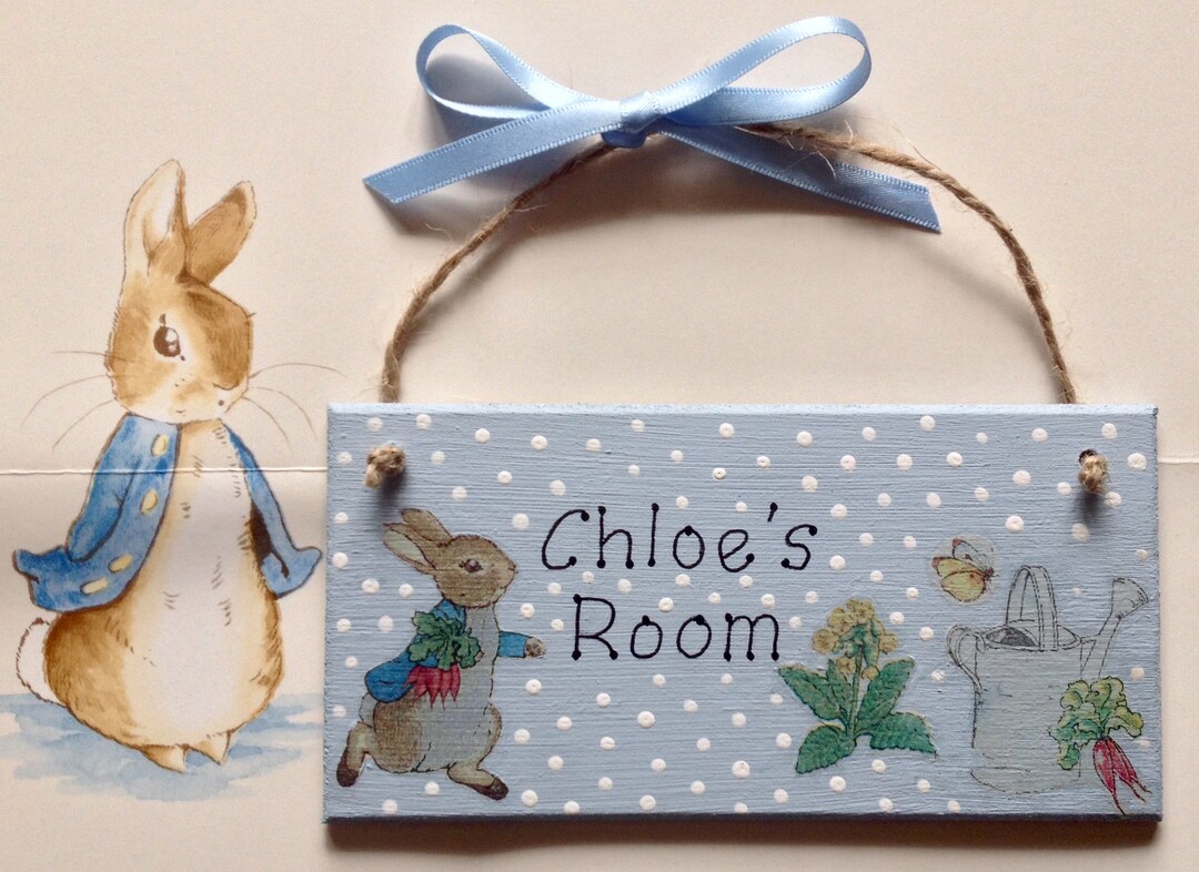 Peter Rabbit Sign Painted Personalised Hanging Plaque, Kids Room ...