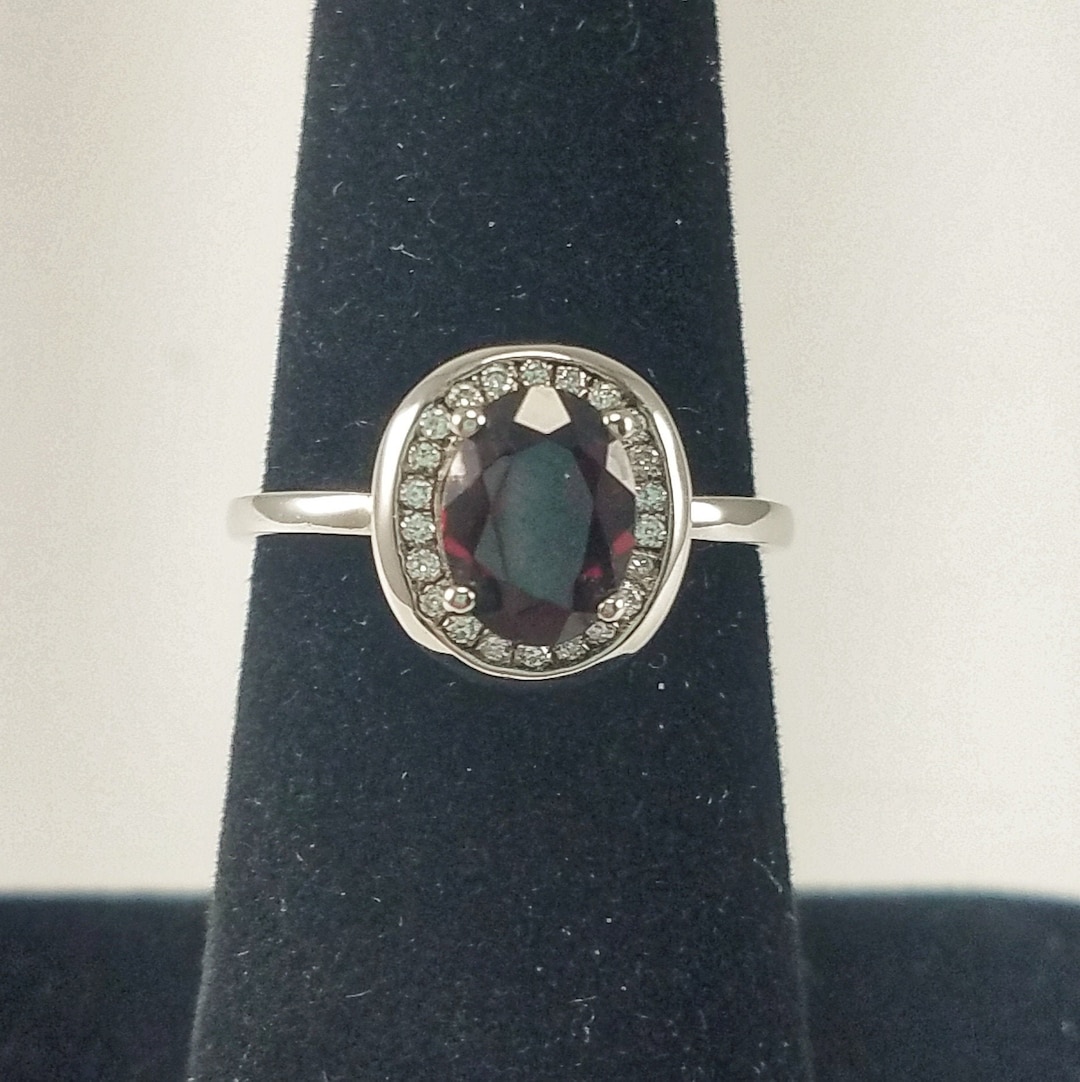 Bague en argent sterling grenat 1.41 carat US taille 6 ovale ...
