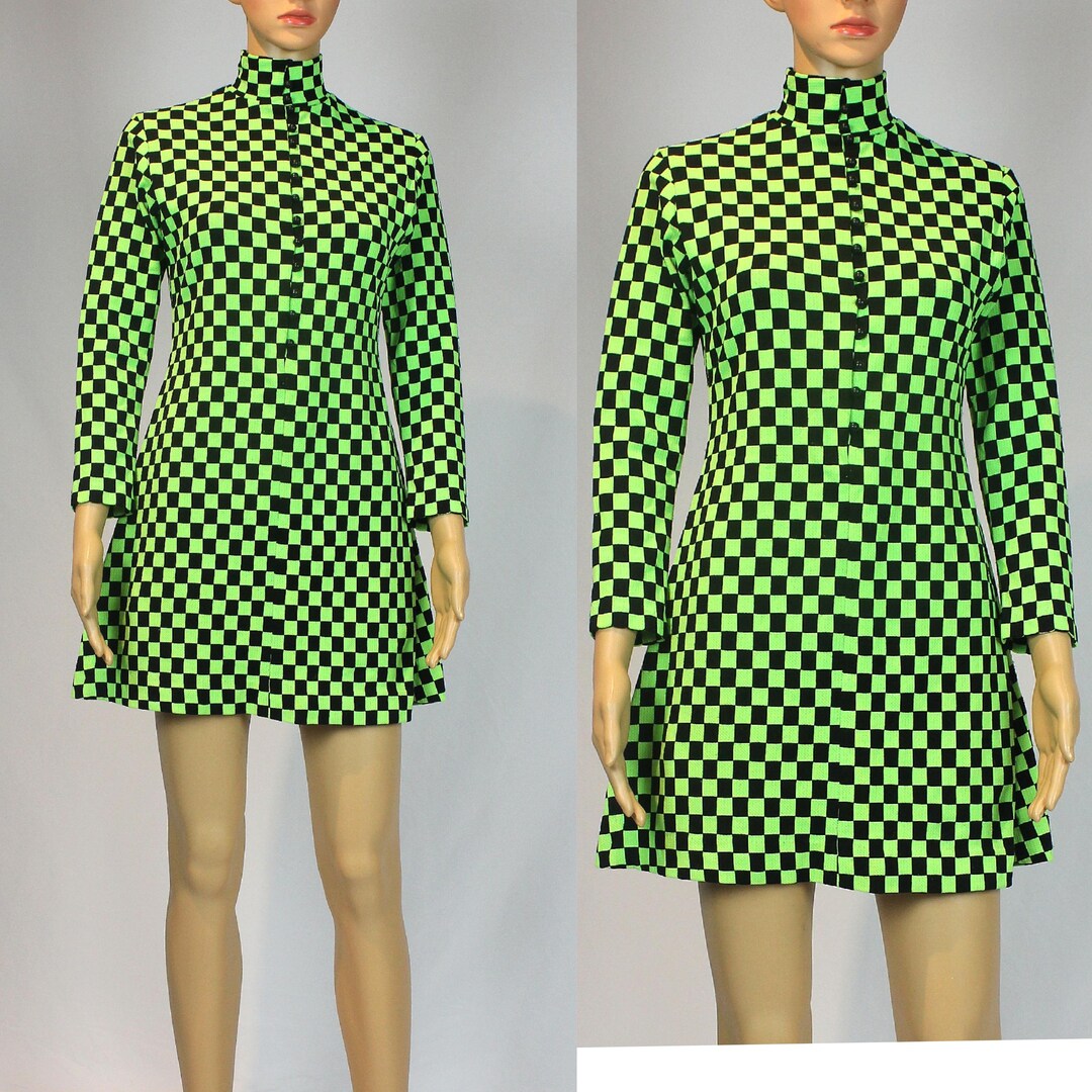Vintage 1960s/60s Green Dayglow/neon Geometric/op Art/checkerboard ...
