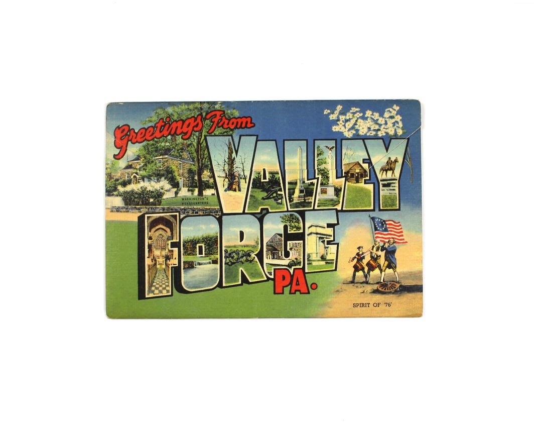 Vintage 1940s/40s Big Letter Greetings From Valley Forge PA. Linen Fold ...