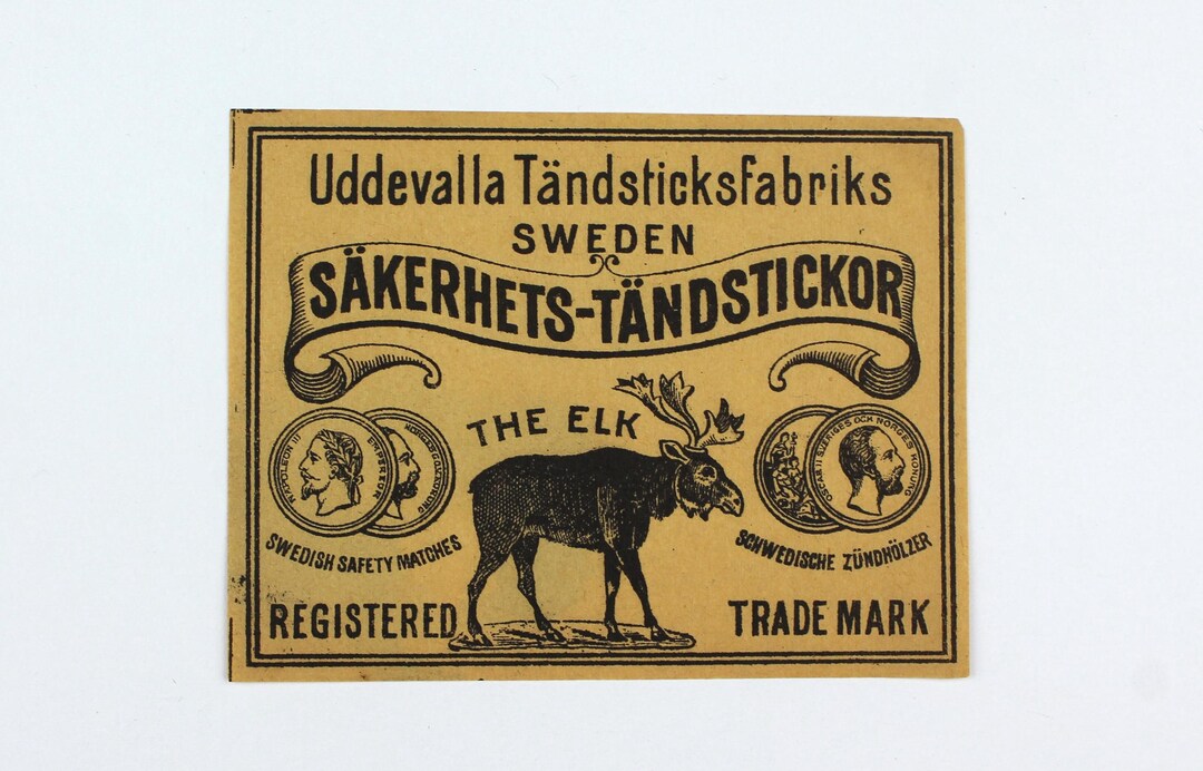 Vintage/antique Un-glued Swedish Matchbox Label "the Elk" Safety ...