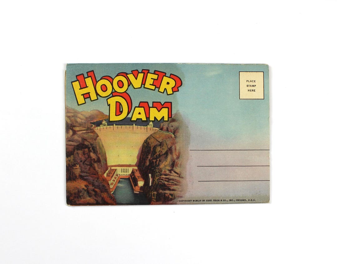 Vintage 1940s/40s Big Letter Greetings From Hoover Dam Linen Fold Out ...