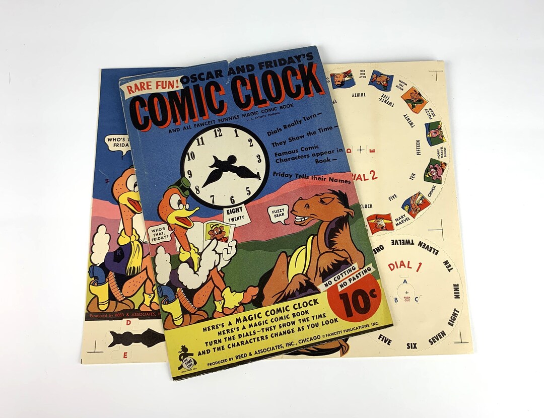 Vintage Deadstock 1940s/40s Tippy Toy Oscar 7 Friday comic Clock Paper ...