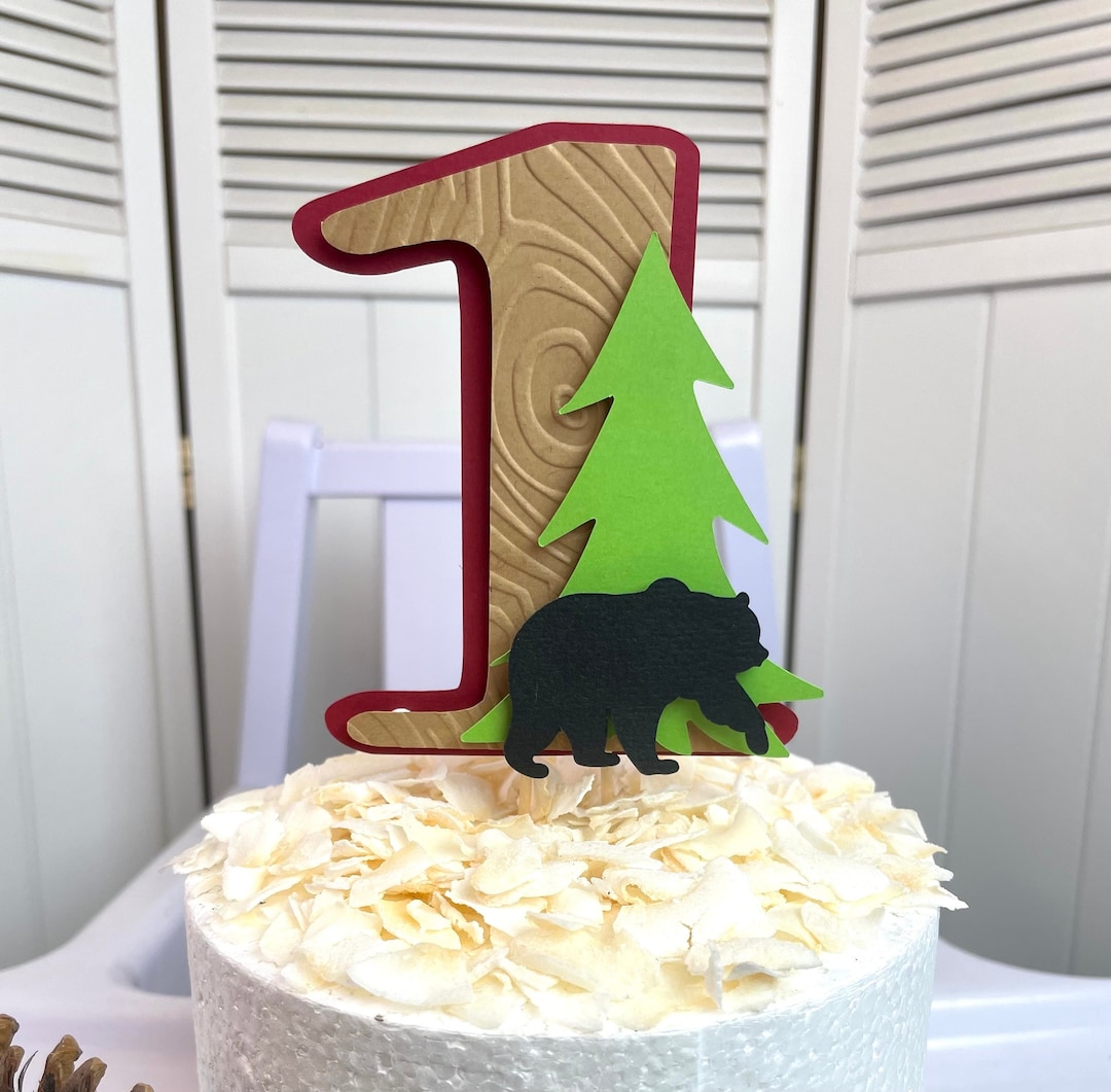 Choose Any Age + Color! Bear and Tree Cake Topper. Woodland Cake Topper ...