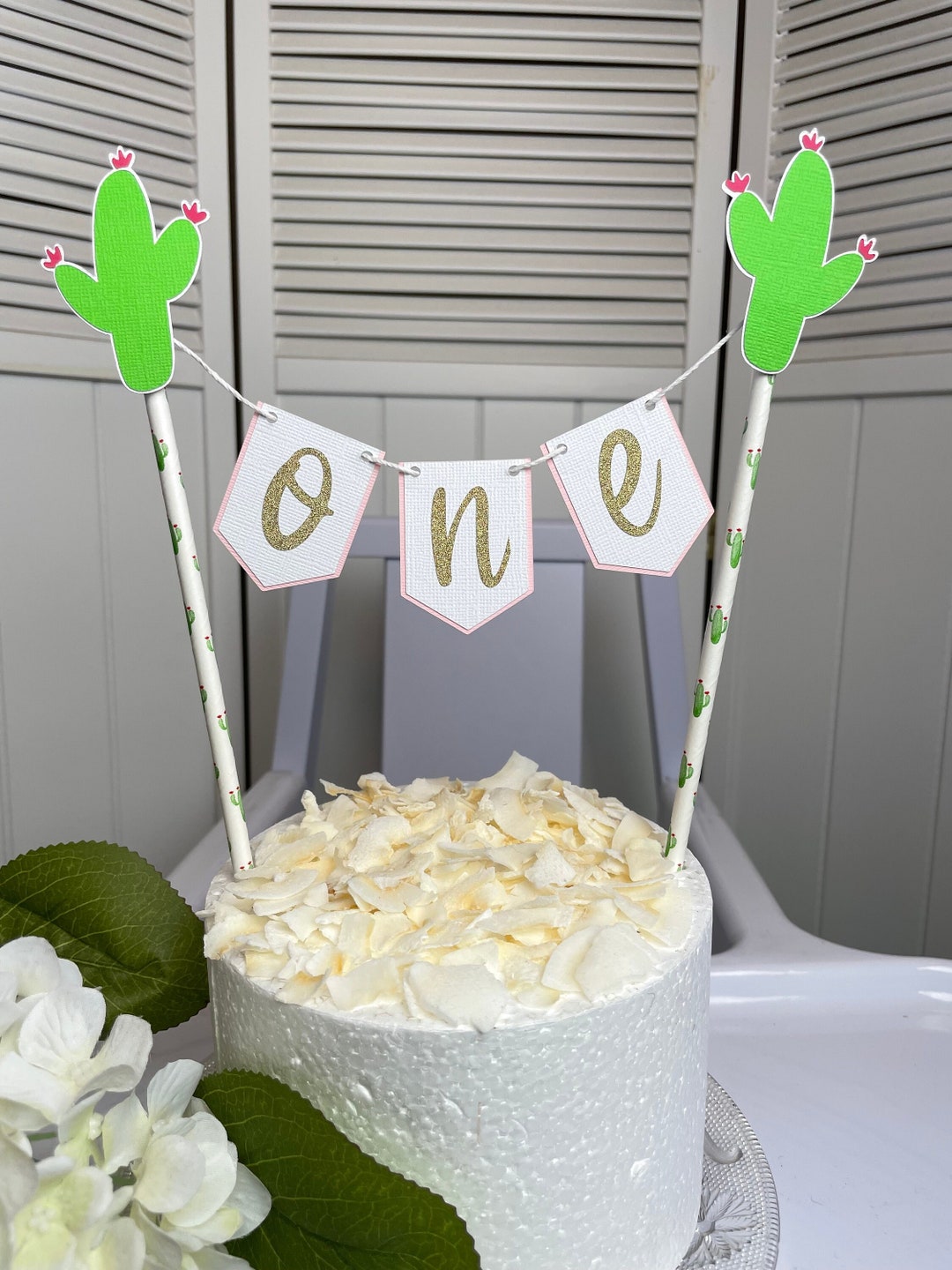 Personalize Cactus Cake Topper W/ Cactus Print Straws and Gold Glitter ...