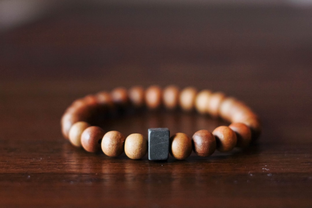 8mm Men's Sandalwood and Pyrite Bracelet Men's Wood Bracelet Sandalwood ...