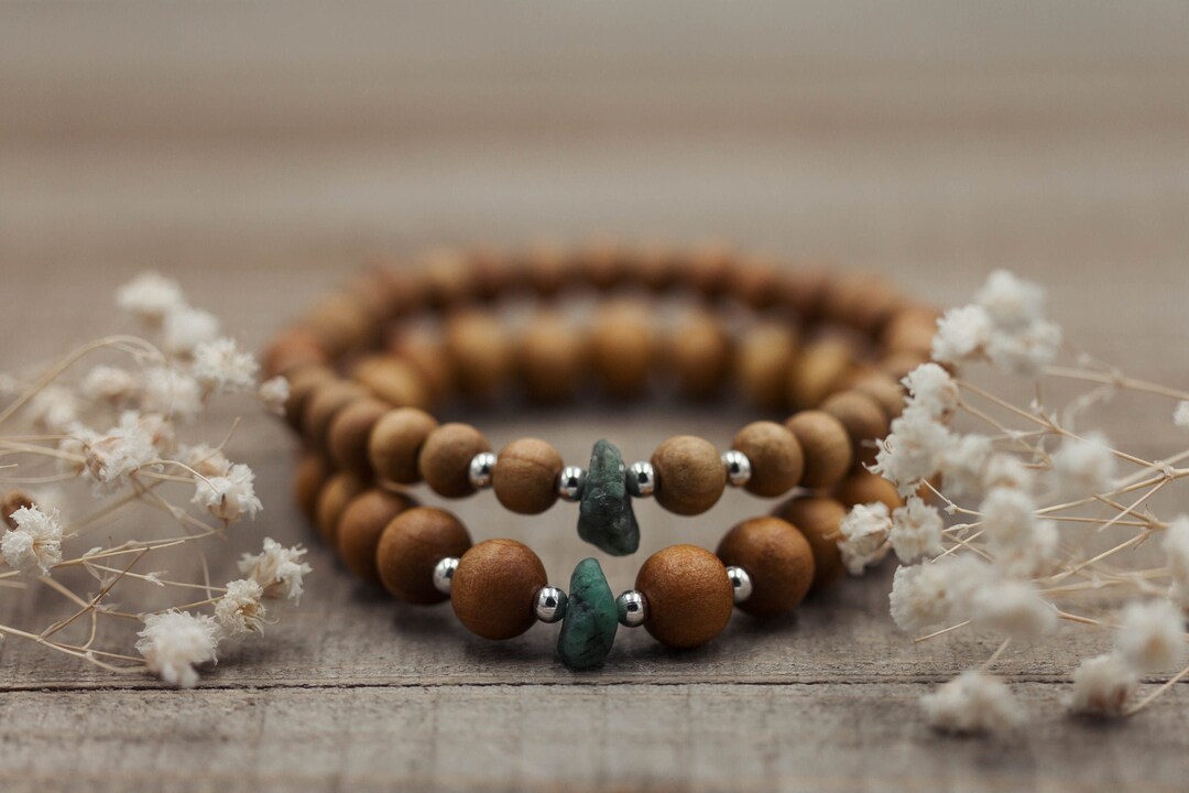 May Birthstone Bracelet 6mm or 8mm Sandalwood and Emerald Bracelet ...