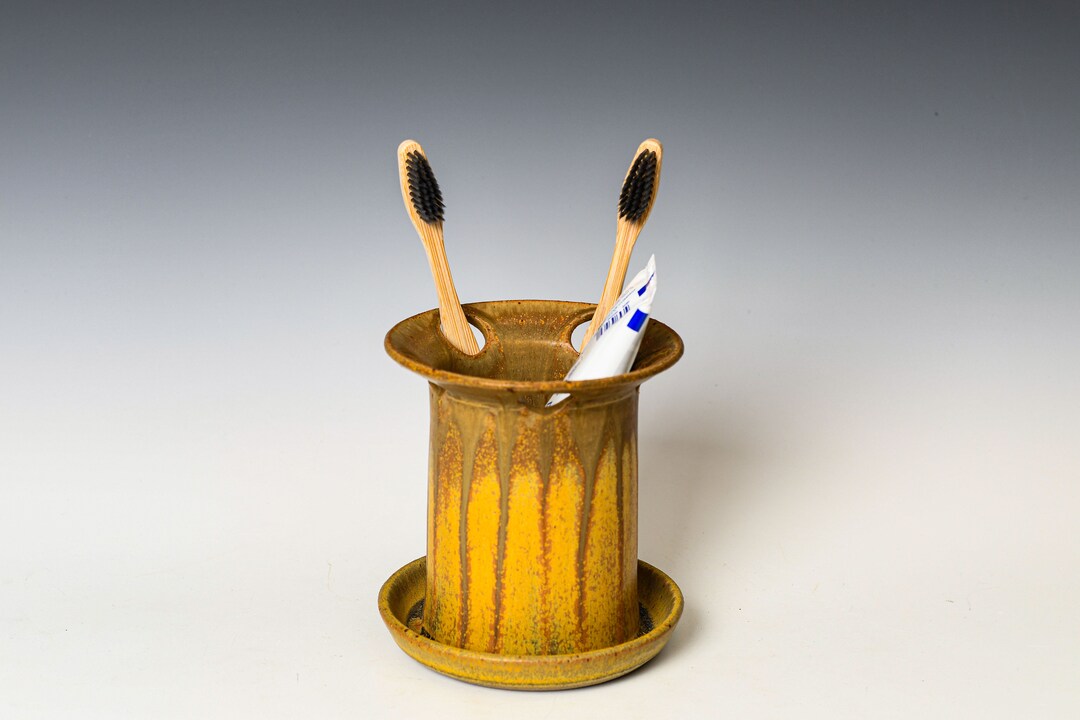 Toothbrush Holder in Yellow Ash Glaze, Ceramic Toothpaste Cup ...