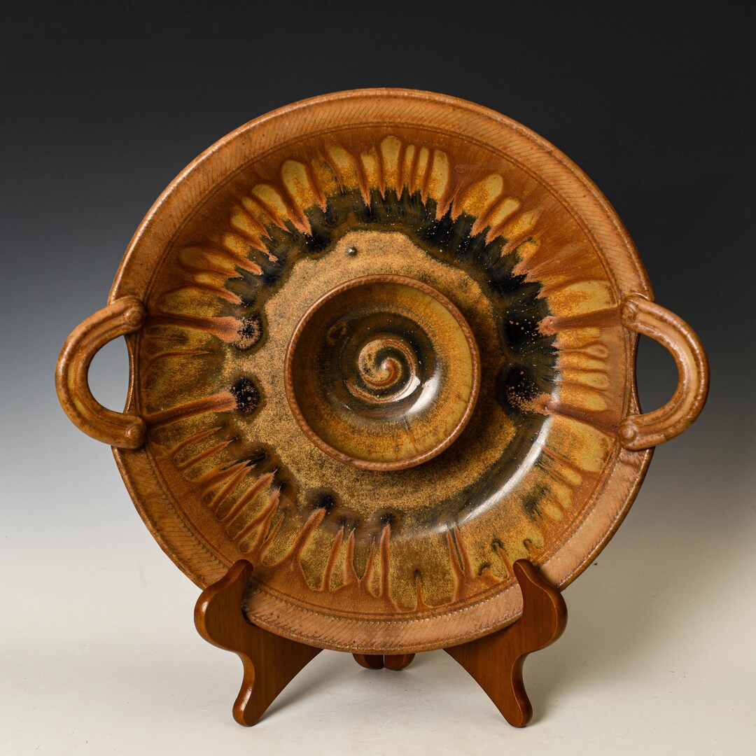 Chip and Dip Platter in Yellow Ash Glaze, Entertaining Dish, Ceramic ...