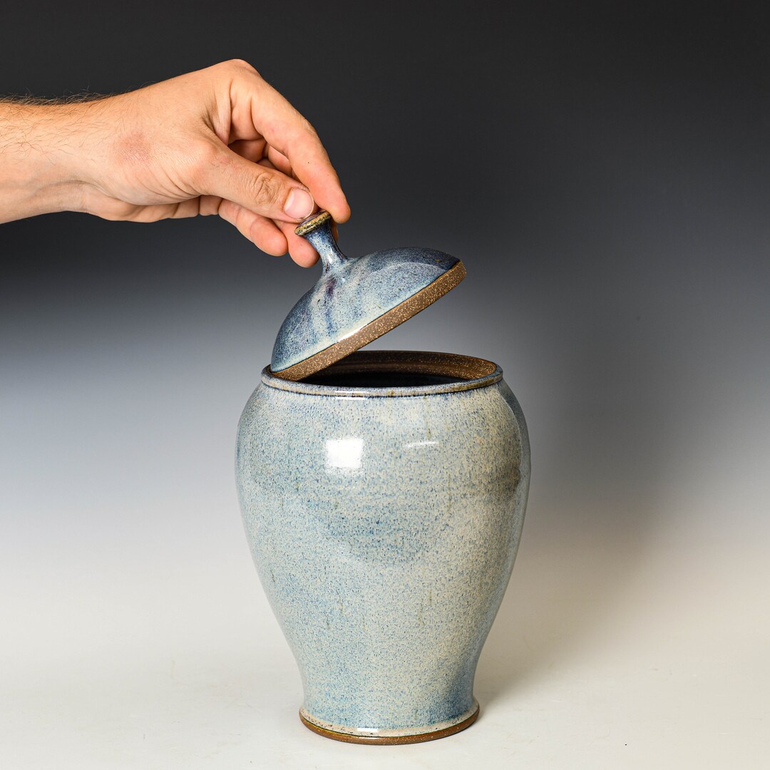 Ceramic Jar in Blue & White Glaze, Handmade Decorative / Functional ...