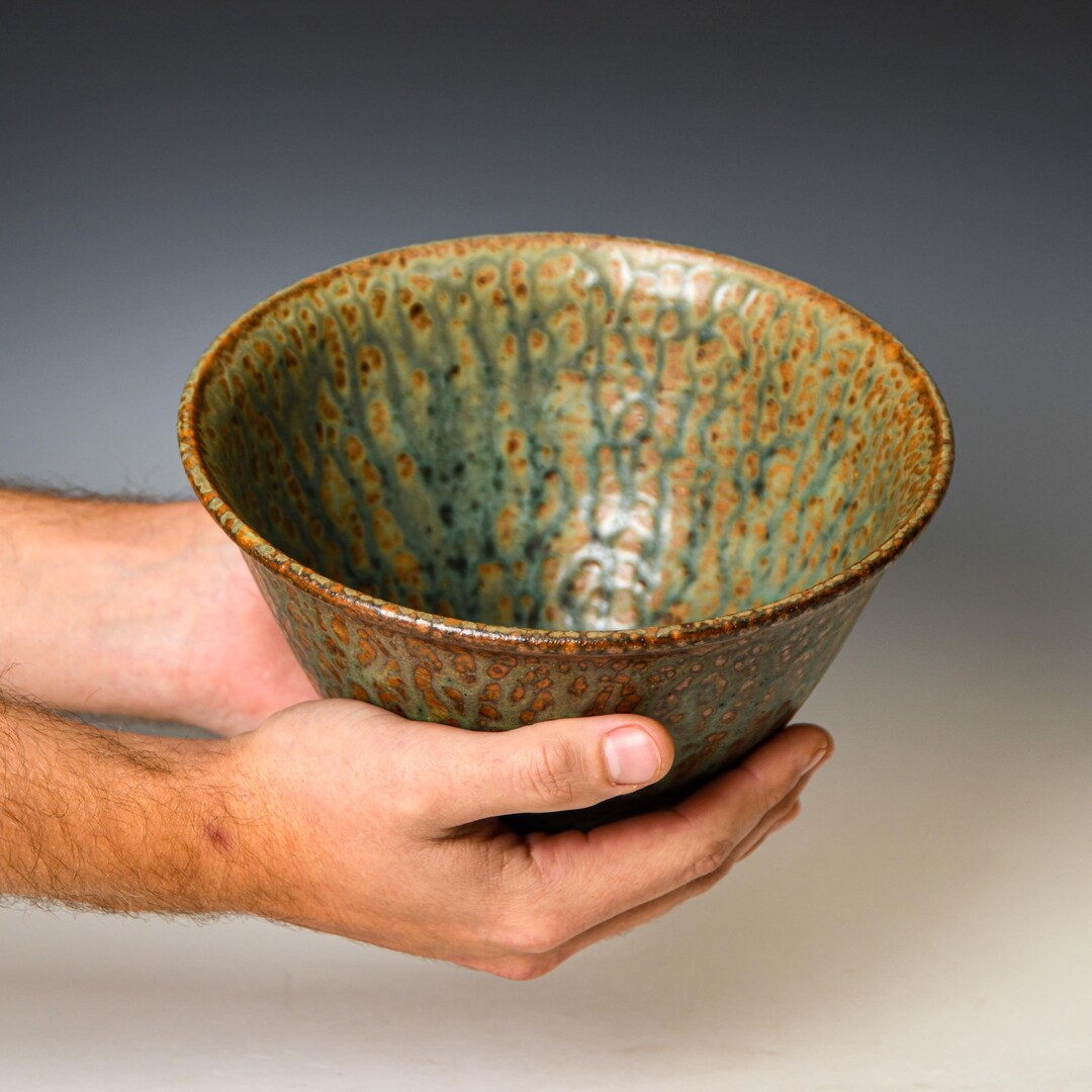 Ceramic Serving Mixing Bowl in Green Glaze, Fruit or Salad Art Bowl ...