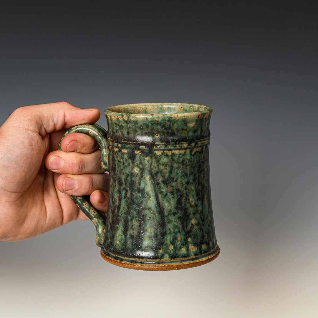 Ceramic Tea or Coffee Mug in Green Glaze, Handmade Stoneware Pottery ...