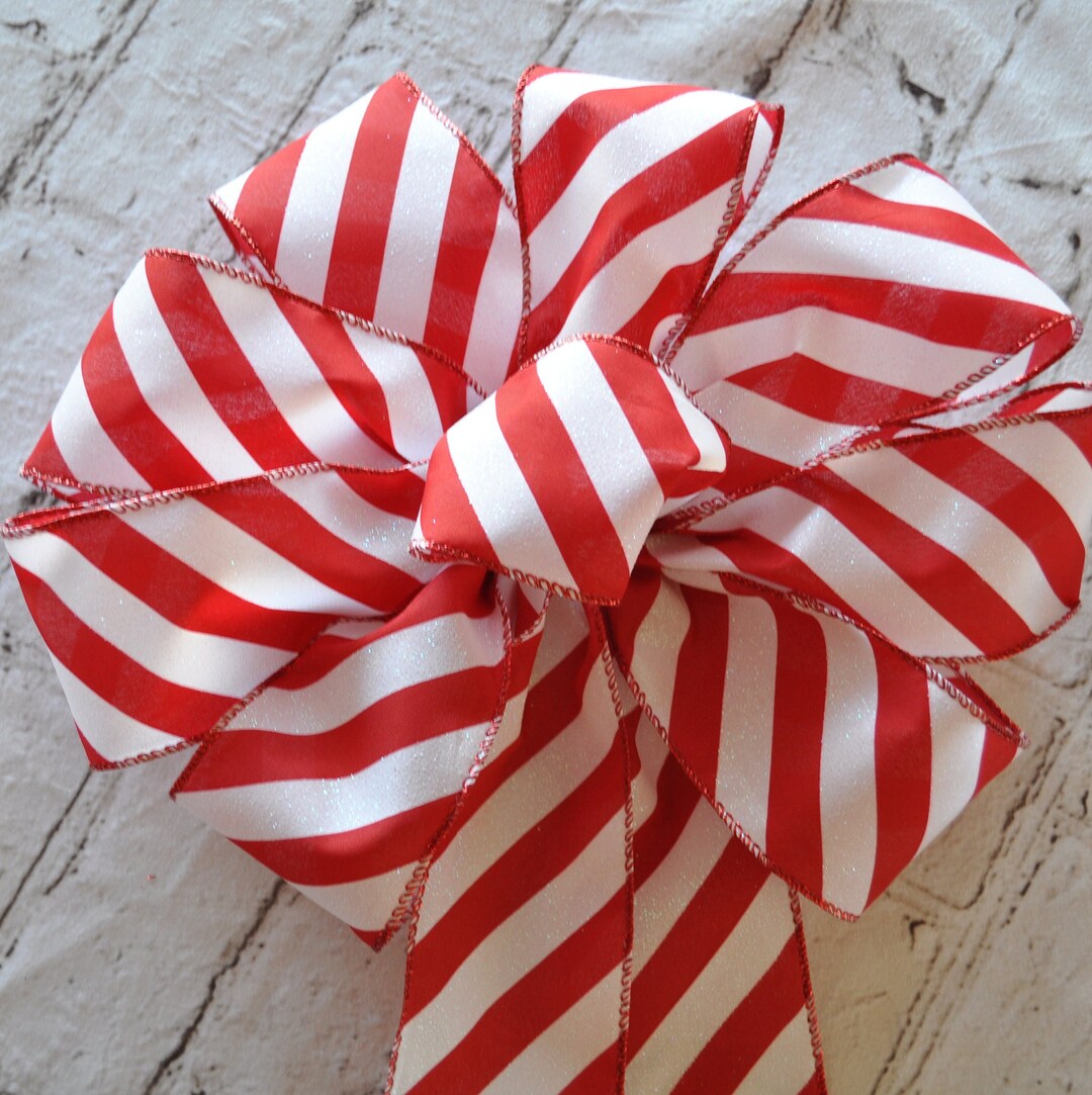 Candy Cane Red and White Striped Christmas Bow for Wreaths, Swags ...