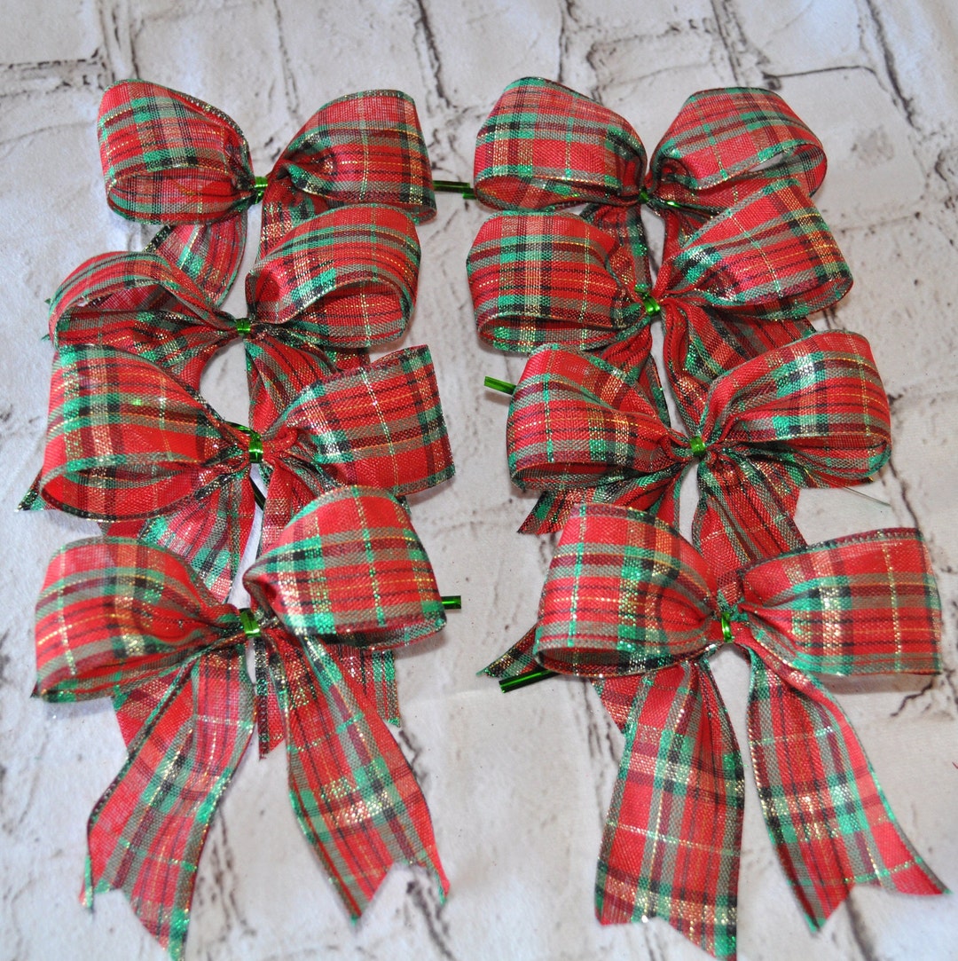 8 Extra Small Red and Green Plaid Christmas Bows for Gift Packages ...