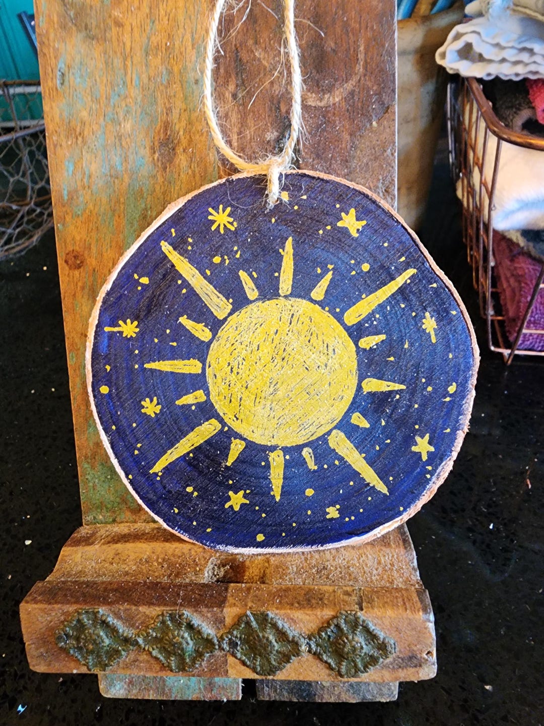 Sun and Stars - Handpainted Wood Slice Ornament - Etsy