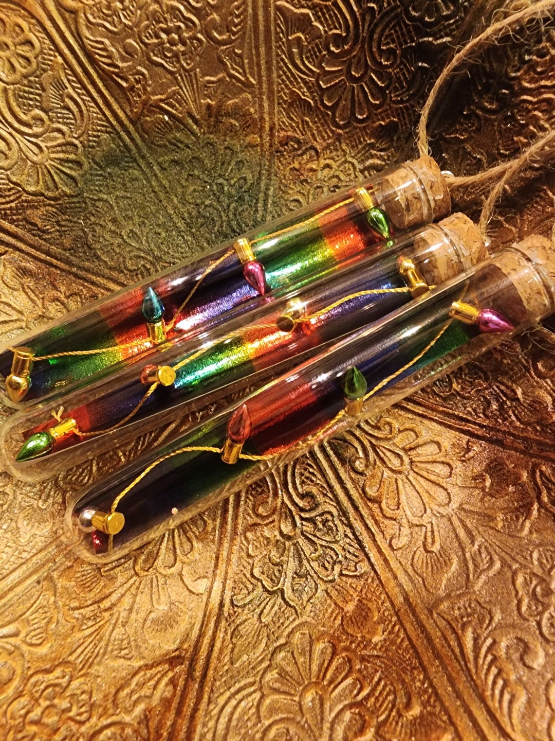 Glass Tube Ornament With Rainbow Background and Mini Lights - Etsy