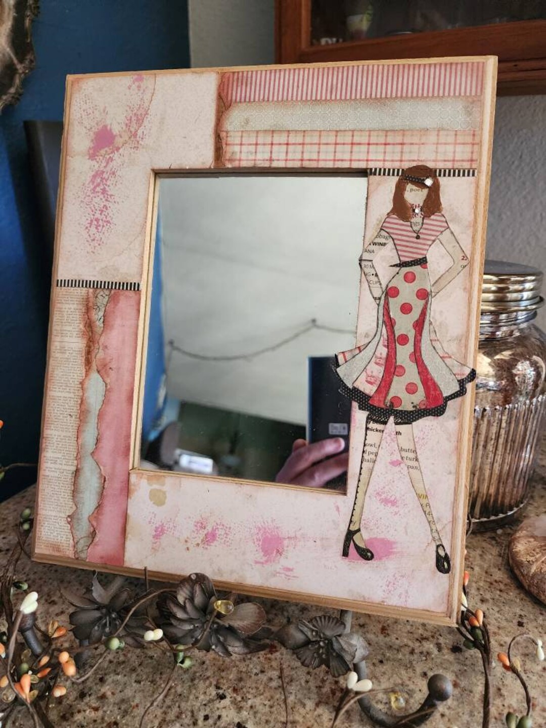 Clearance Decorated Wooden Mirror - Handmade Paper Doll, Teen Room ...