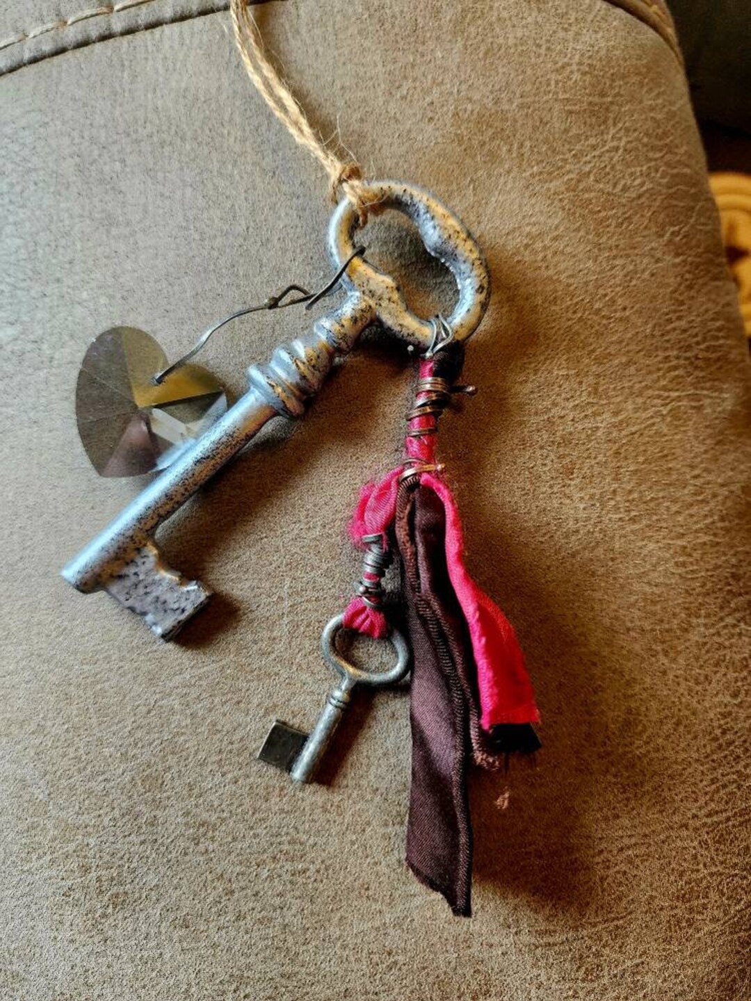 Upcycled Key Assemblage Ornament - Repurposed Jewelry & Ribbon - Etsy