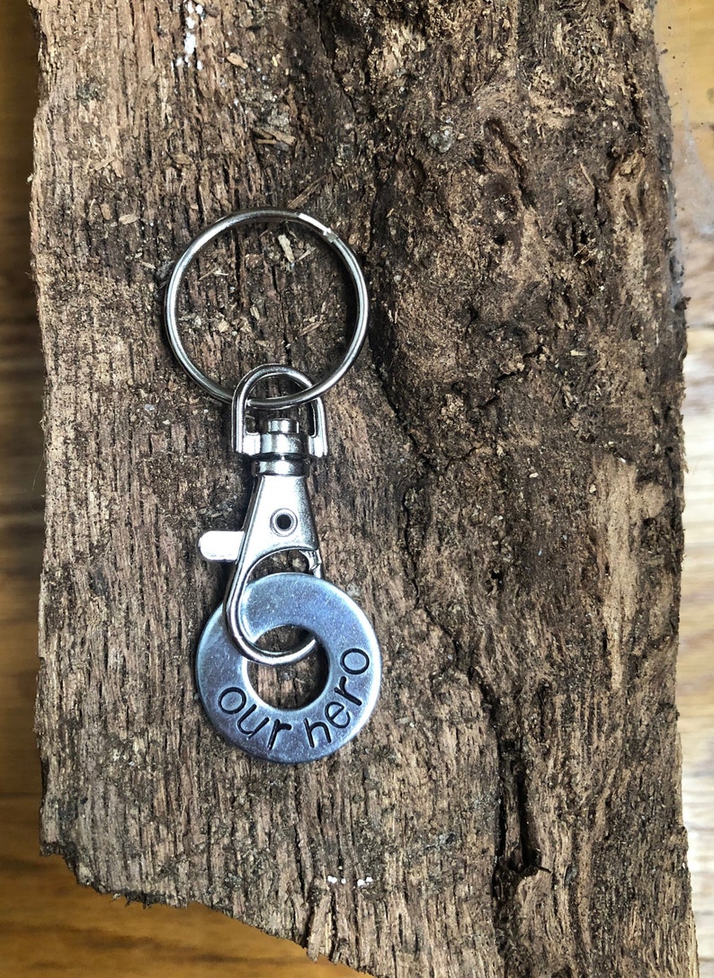 OUR HERO Keychain Personalized One Washer Keychain - Etsy