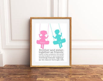 Siblings art personalized kids art sister and brother wall | Etsy