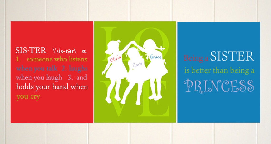 Three Sisters Wall Art Sisters Playroom Decor Girls Shared - Etsy