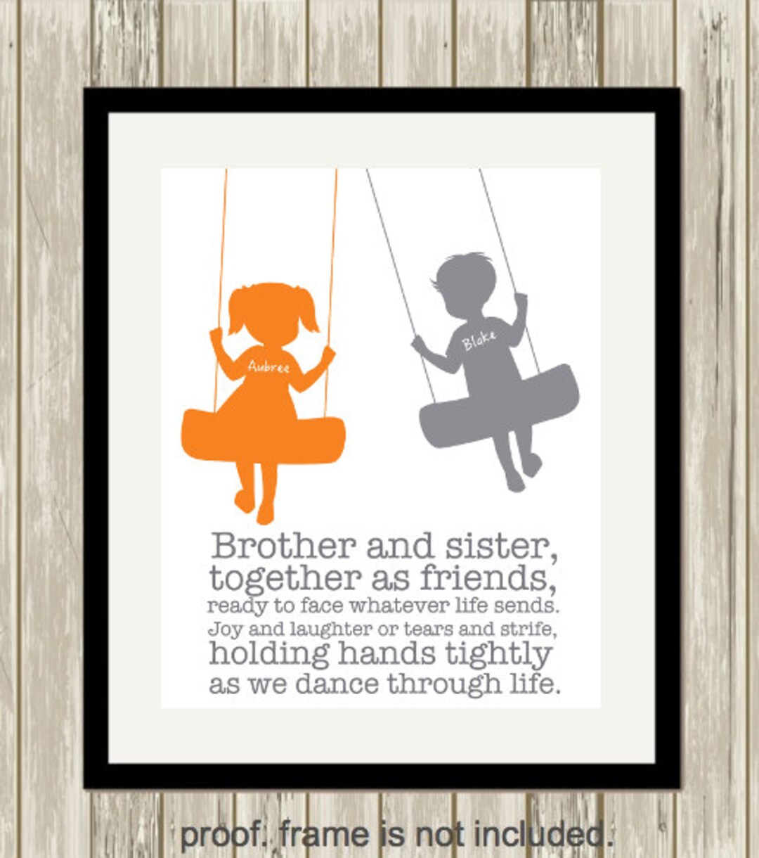 Siblings Art Print, Sister and Brother Wall Art, Personalized Kids Art ...