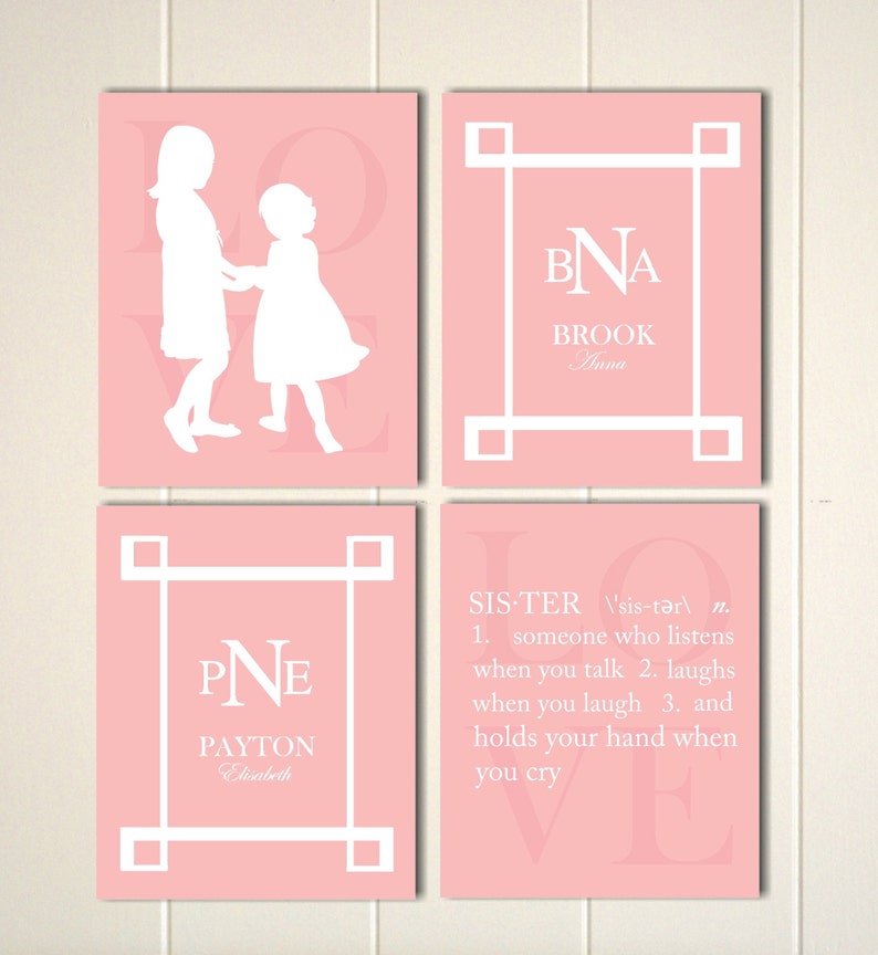 Girls wall art sisters art sister monogram girl monogram | Etsy
