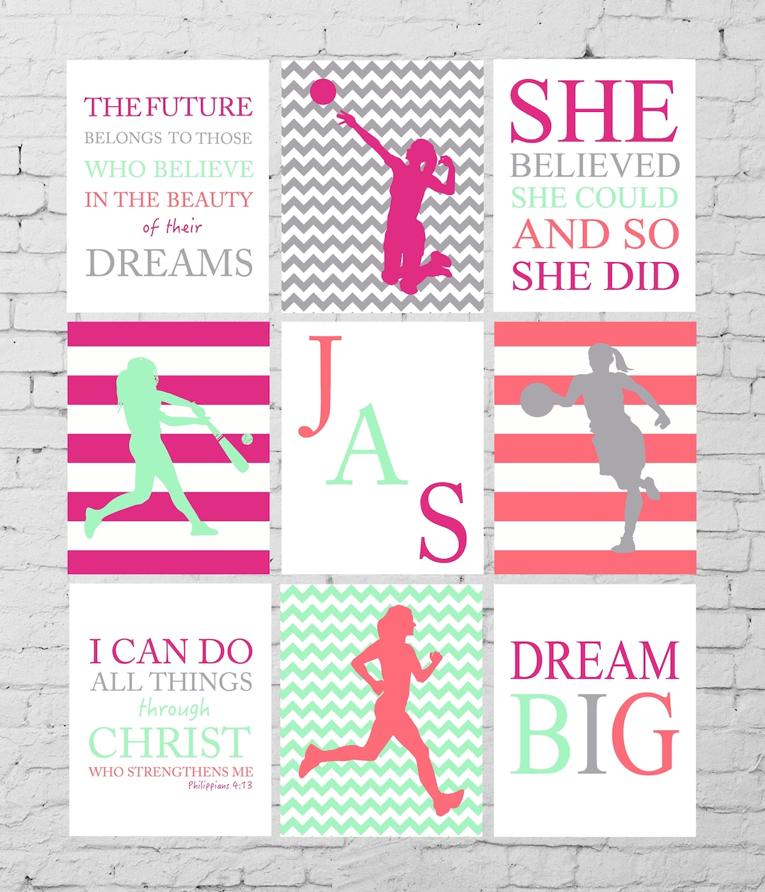 Girls Inspirational Sports Art, Multiples Sports Wall Art, Volleyball ...