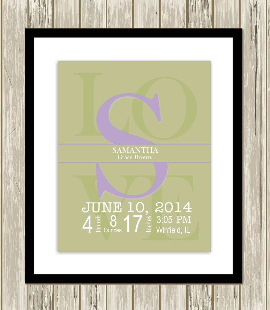 Baby Monogram Wall Art, Nursery Art, Baby Birth Information Wall Art ...