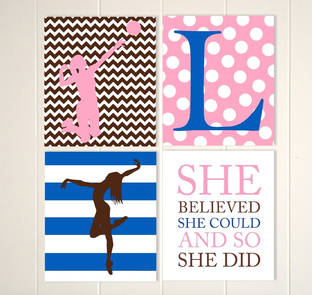 Girls Wall Art, Dancer Art, Volleyball Wall Art, Monogram, Chevron ...