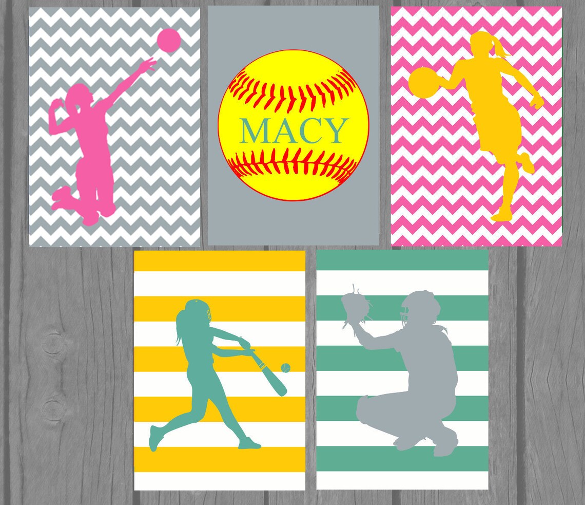 Girls sports art basketball girl softball softball catcher | Etsy