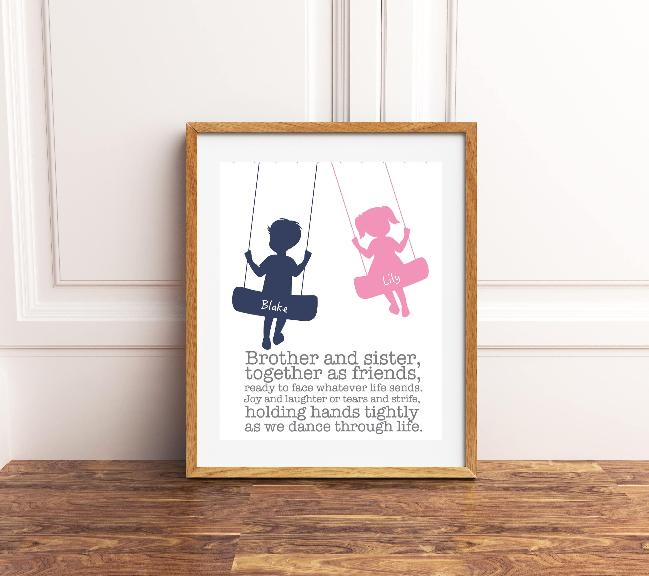 Brother and sister wall art big brother siblings art | Etsy