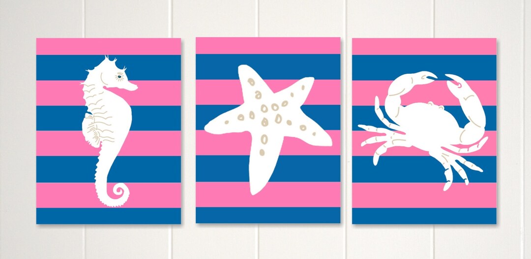 Nautical Nursery Art, Baby Girl Nursery, Seahorse, Crab, Sea Star ...