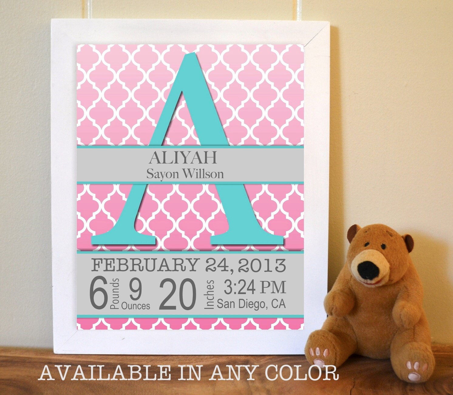 Nursery Monogram and Birth Details Nursery Art Moroccan - Etsy
