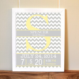 Baby Monogram Art, Grey Yellow, Baby Boy Nursery, Baby Girl Nursery Art ...