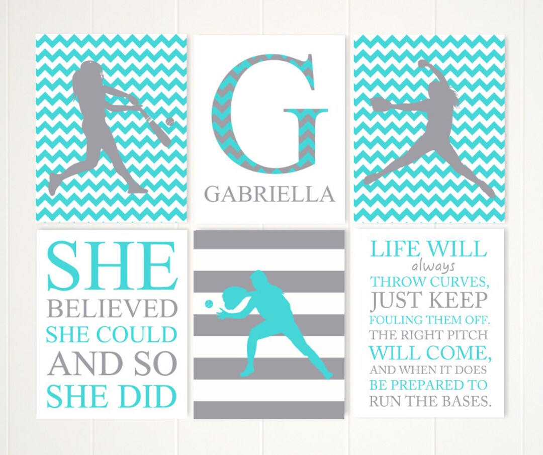 Kids Sports Room Decor, Girls Room Softball Art, Softball Player, Girls ...