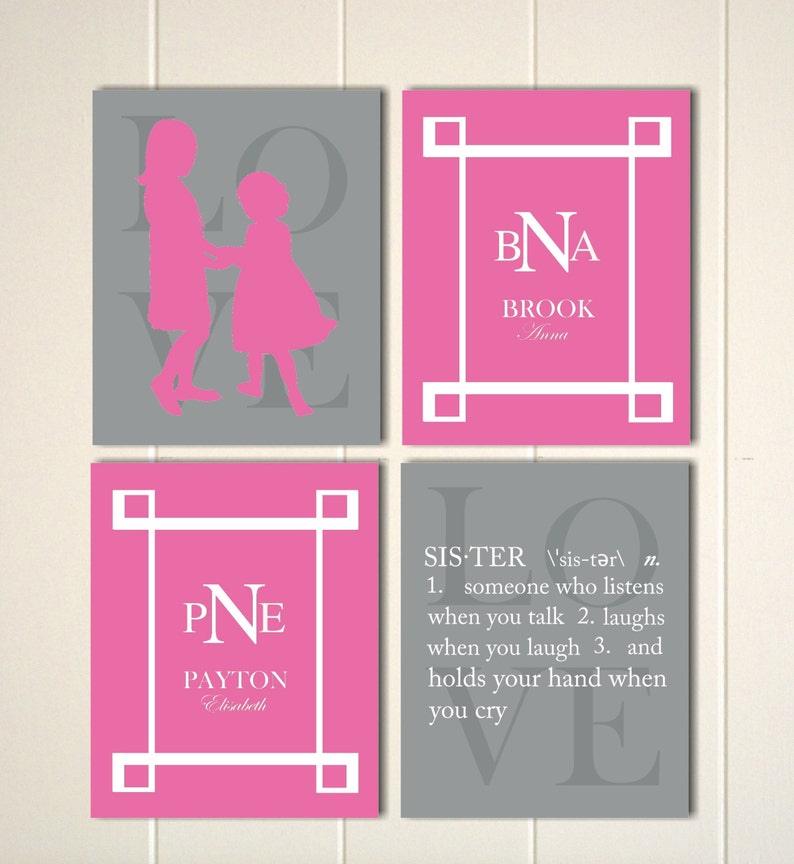 Girls wall art sisters art sister monogram girl monogram | Etsy
