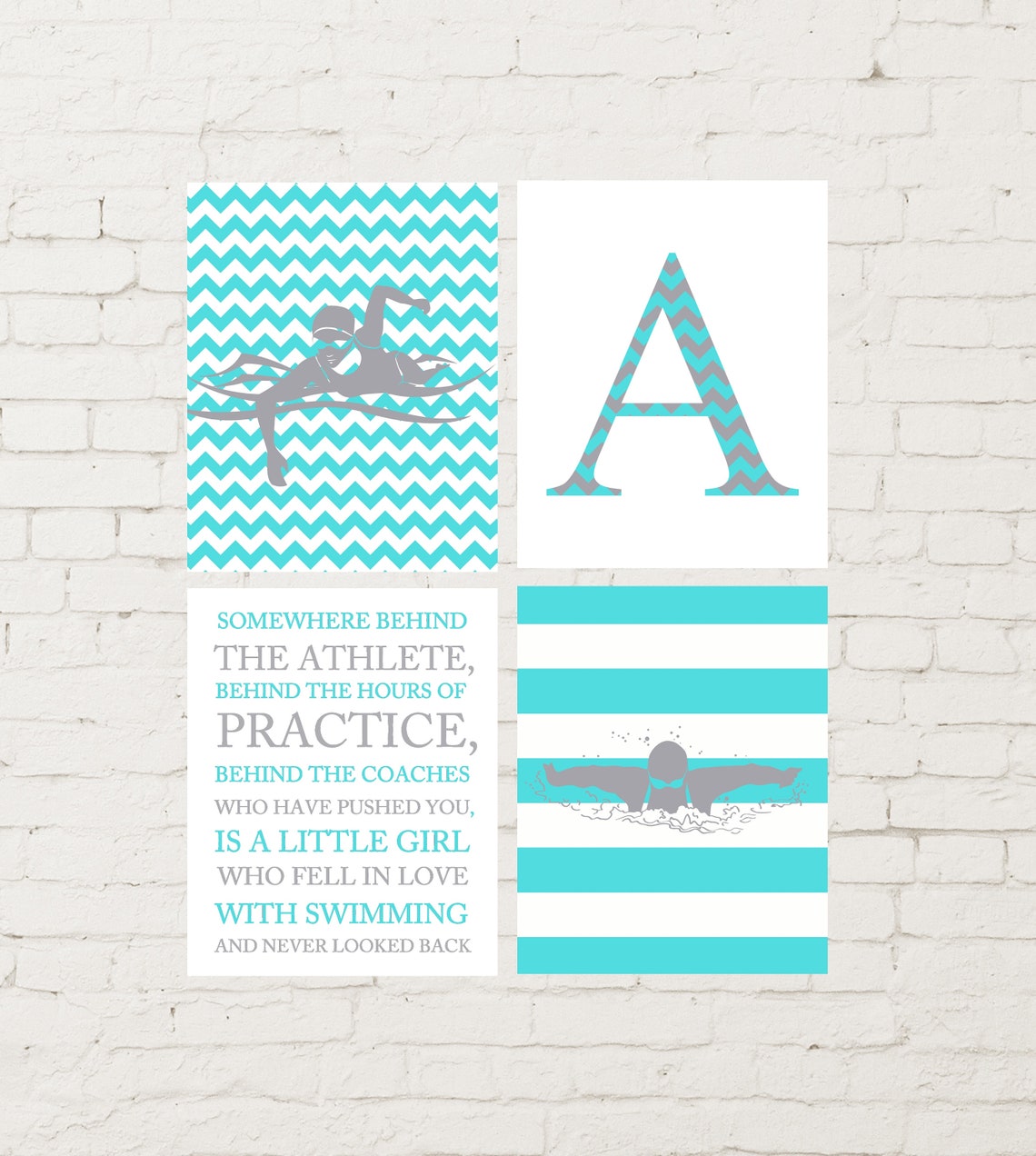 Swimmer art print swimmer room decor monogram art gift for | Etsy