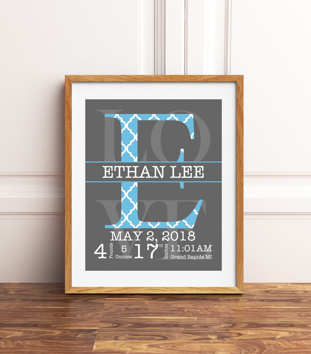 Baby Boy Monogram, Baby Boy Nursery Decor, Baby Nursery Art, Birth ...
