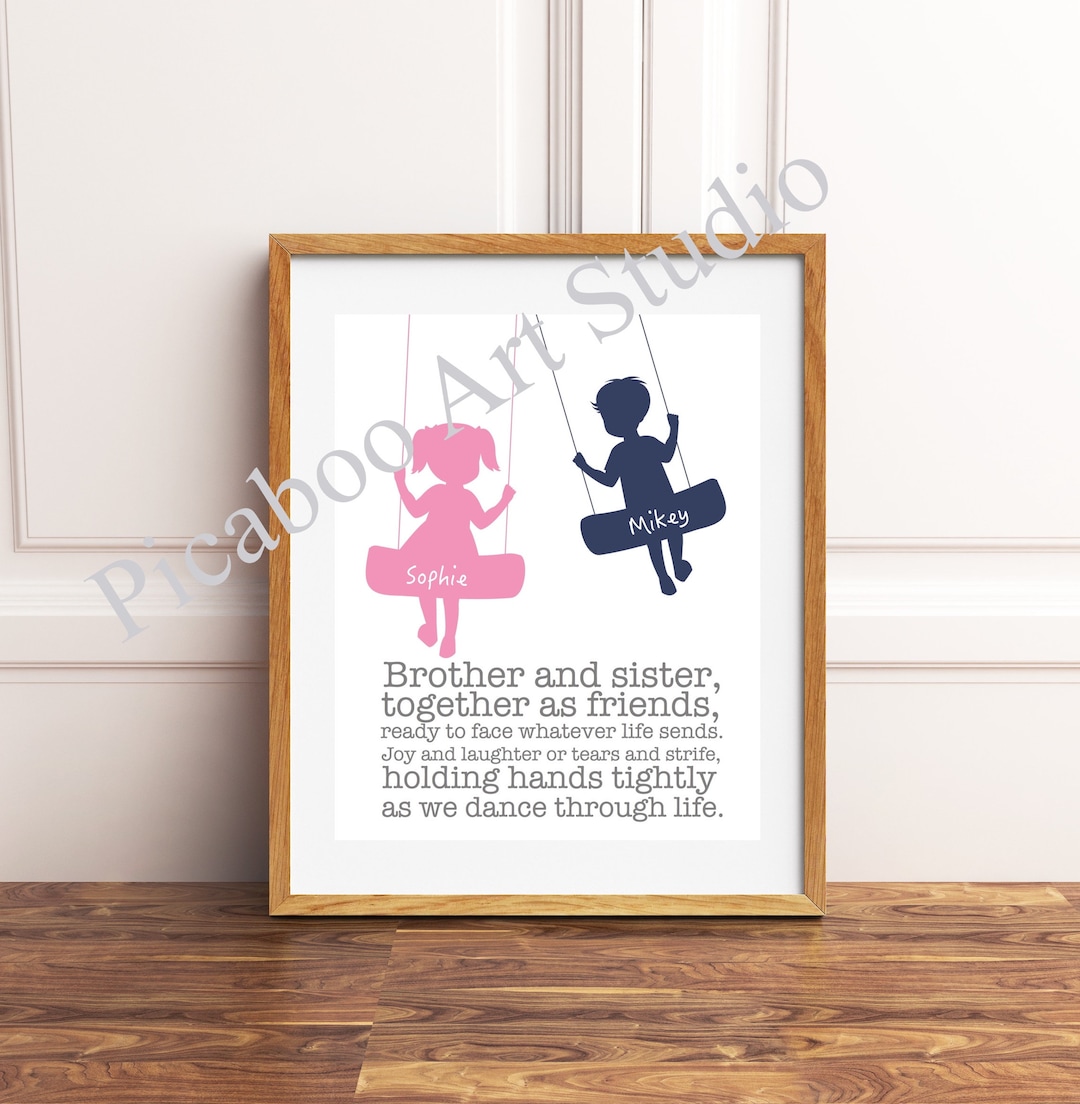 Sister and Brother Wall Art, Siblings Art, Personalized Kids Art ...