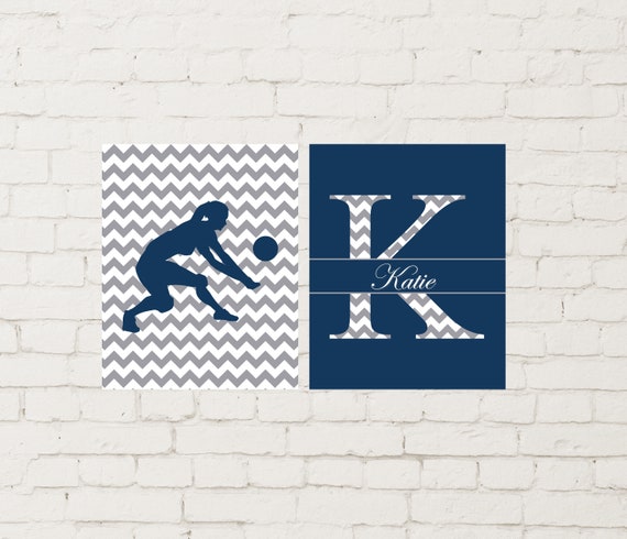 Girl Athlete Art Print Volleyball Monogram Art Print Name | Etsy