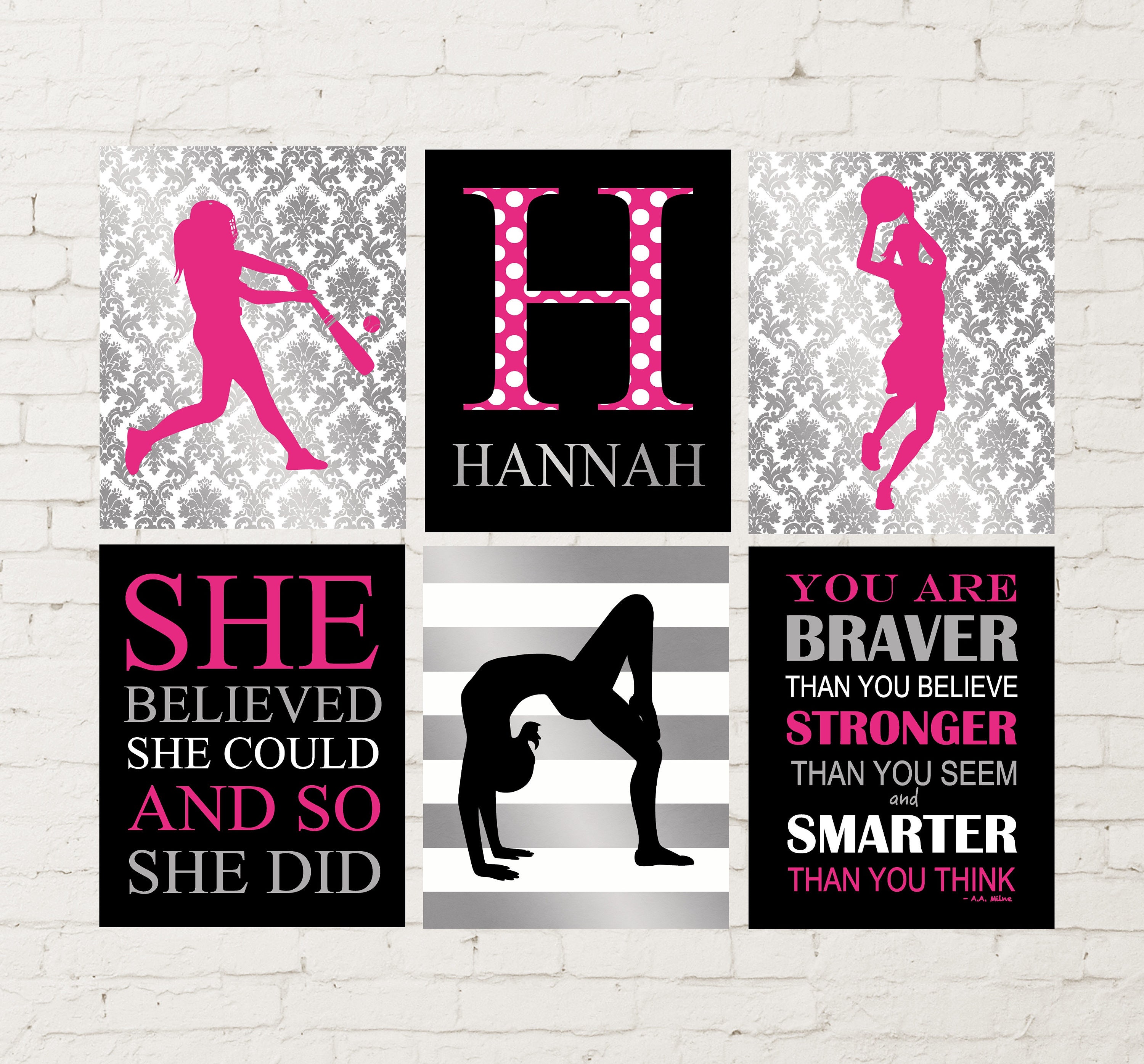 Girls sports art gymnastics basketball softball gift for | Etsy