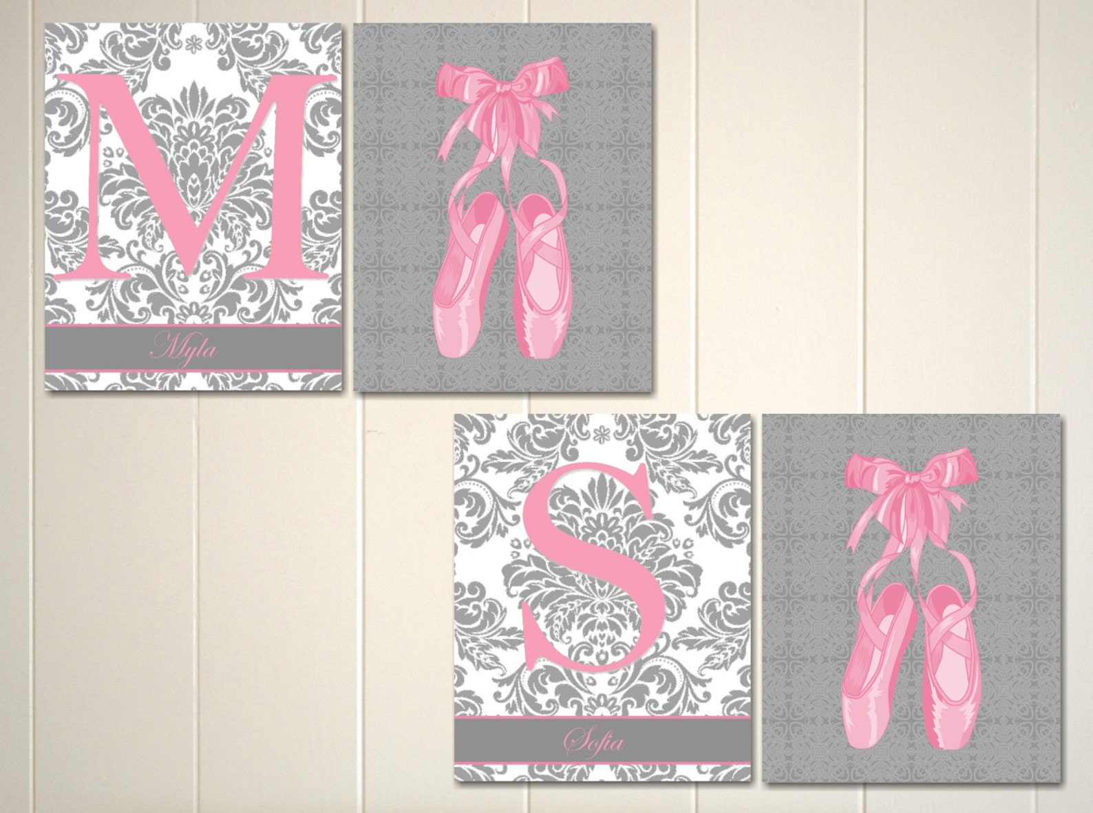 Girls Wall Art Monogram Ballet Art Ballet Slippers Damask - Etsy