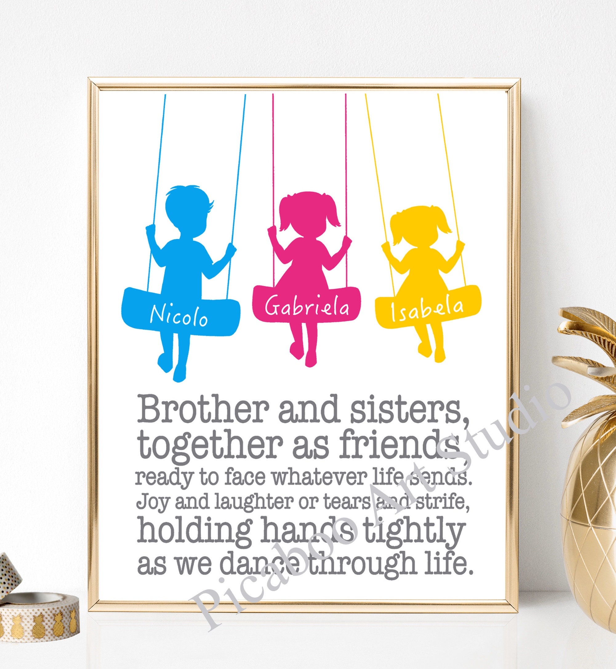 Multiple siblings art print sisters and brother three | Etsy