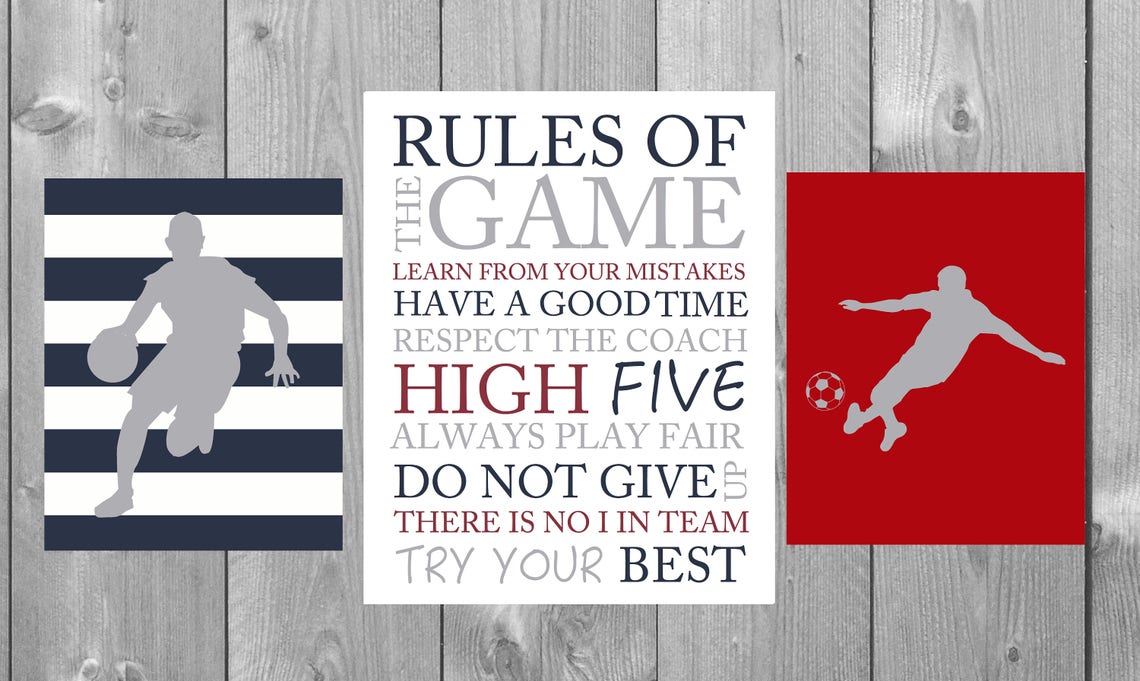 Rules of the Game Basketball Boy Art Soccer Boy Art Gift | Etsy