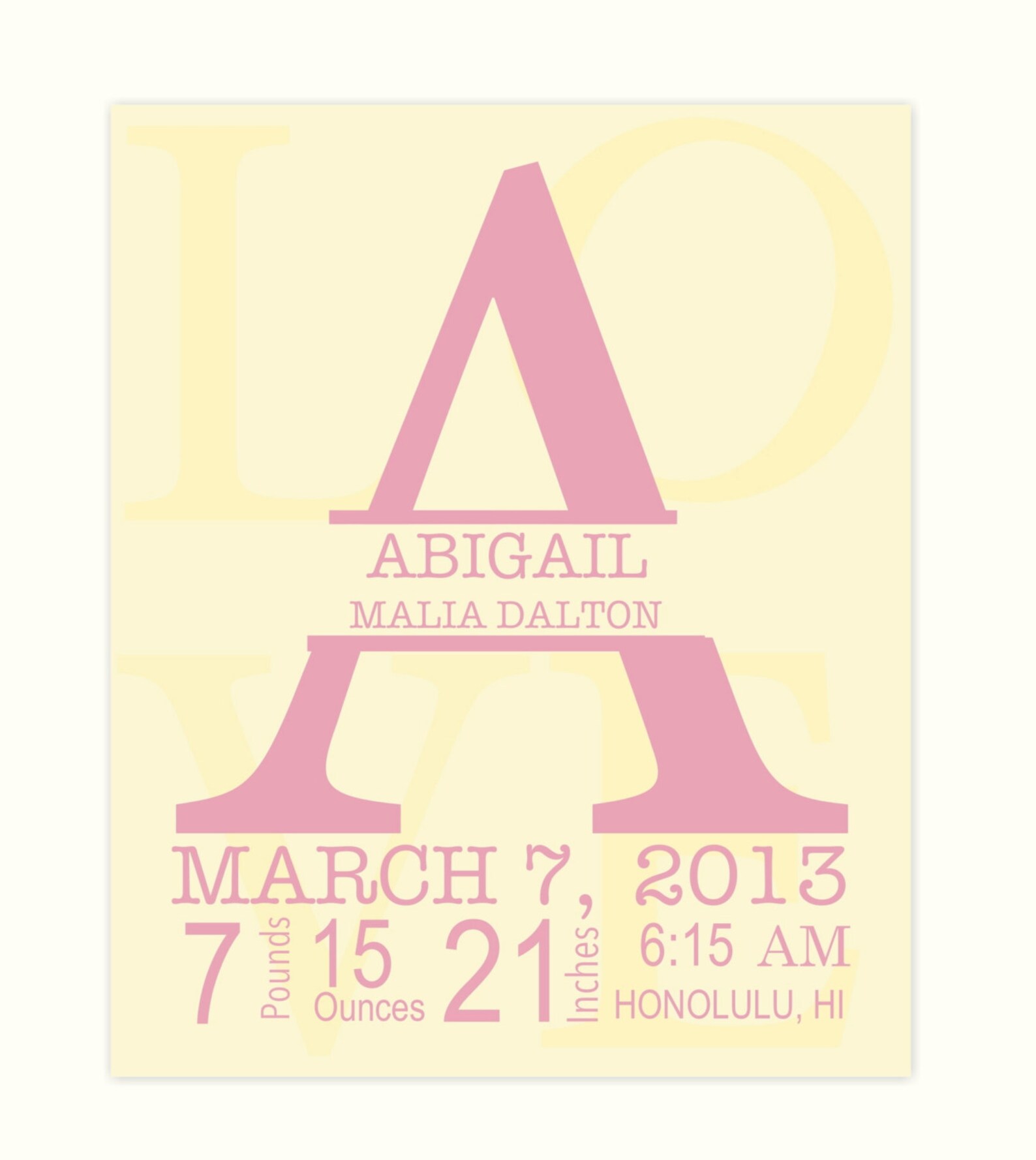 Nursery Art Baby Girl Monogram Baby Name Baby Birth Stats - Etsy