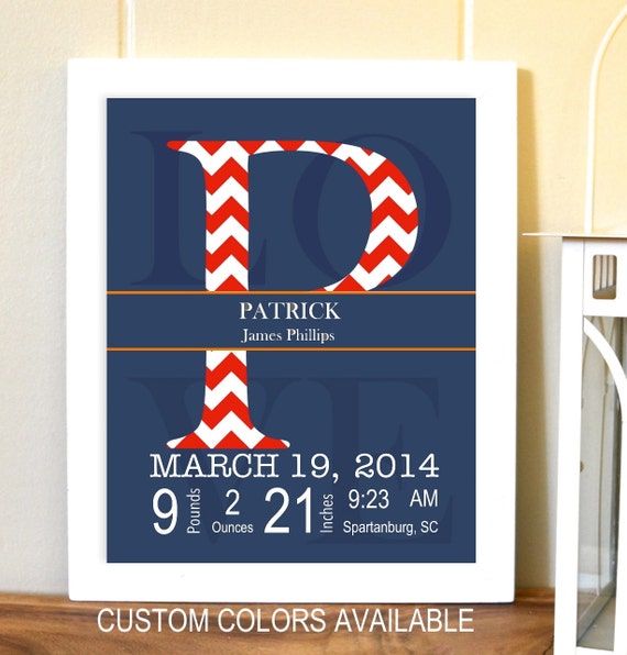 Baby Boy Nursery Monogram Letter Nursery Art Birth Details - Etsy
