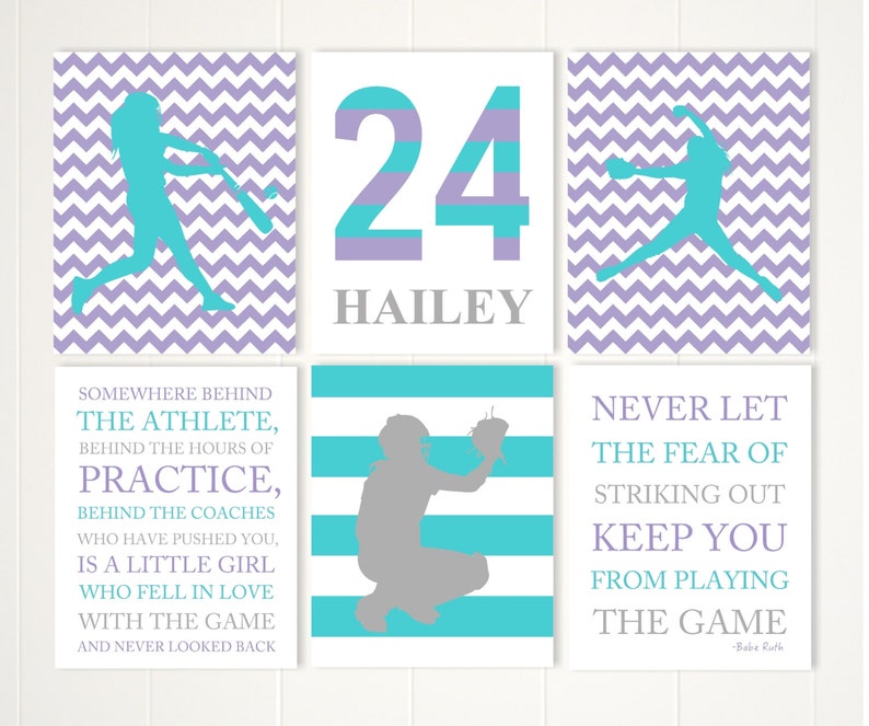 Gift idea for pre teen girl girls wall art softball pitcher | Etsy