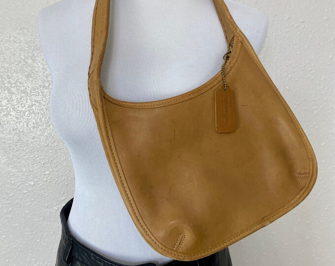 Vintage 1990's Coach Tan Leather Shoulder Bag Ergo Mini Zip Style 9020 ...